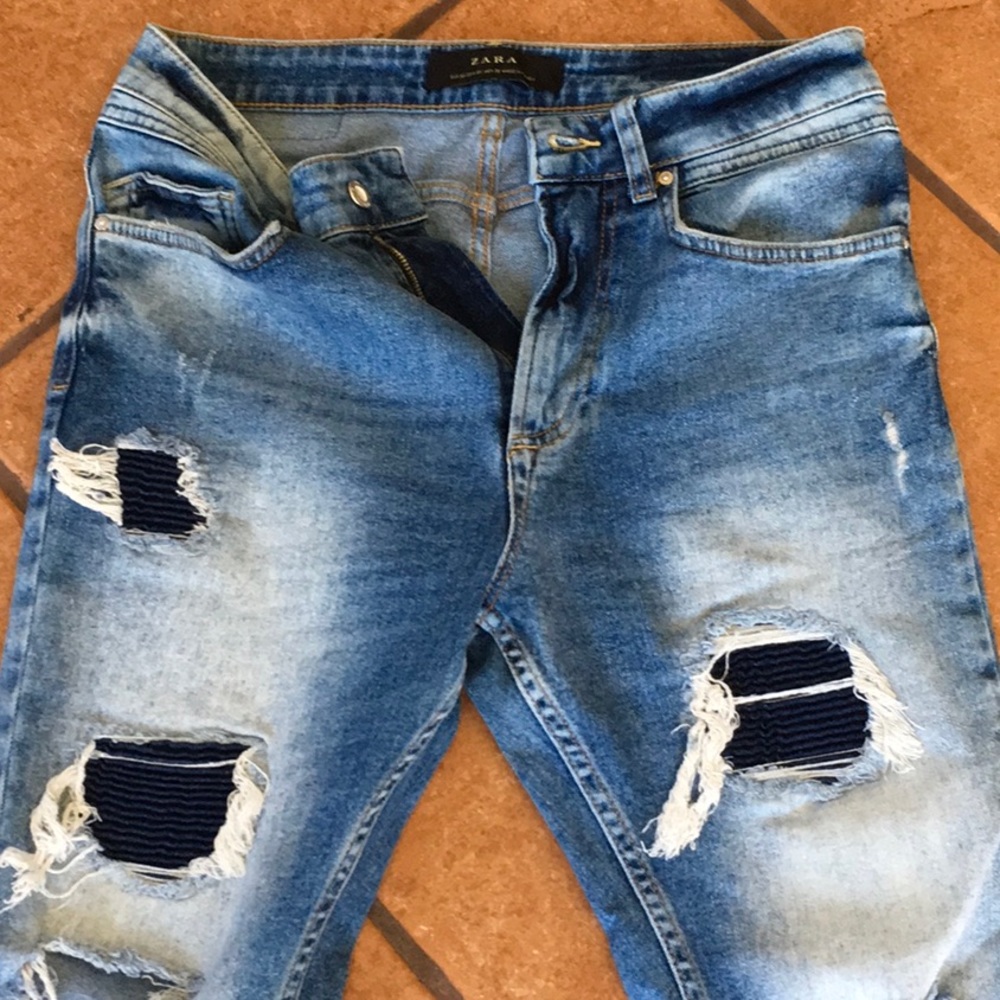 Zara Man Destroyed Patches Skinny Jeans - Gem